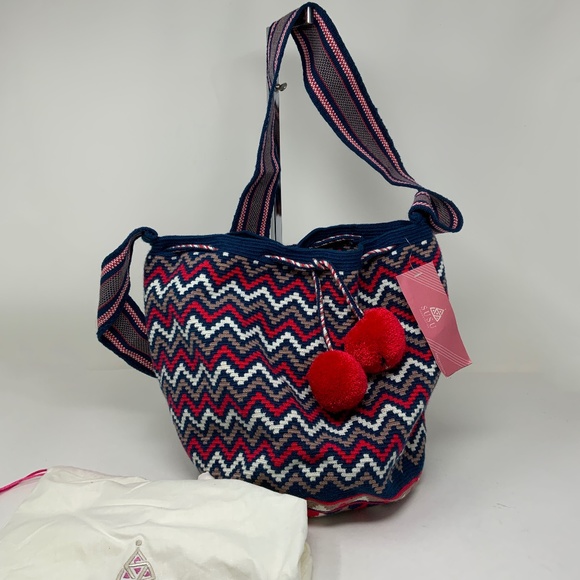 susu | Bags | New Susu Woven Braided Fabric Multicolor Pom Pom Tassel ...